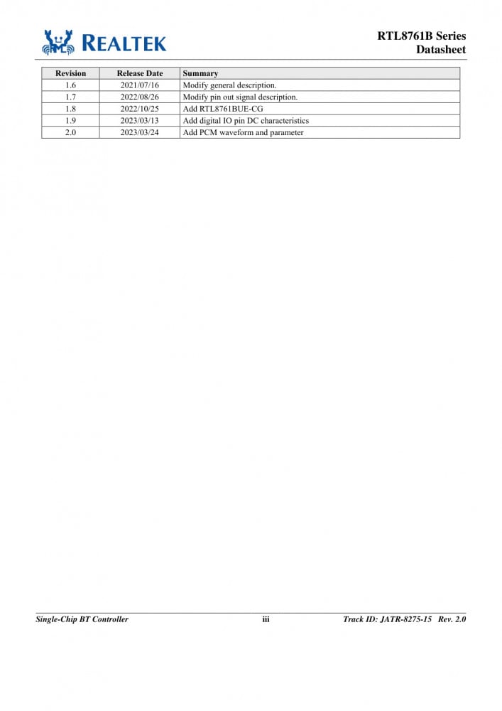 RTL8761B datasheet page 3