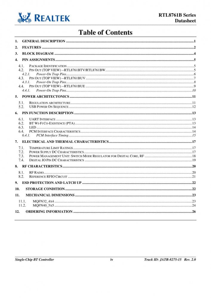 RTL8761B datasheet page 4