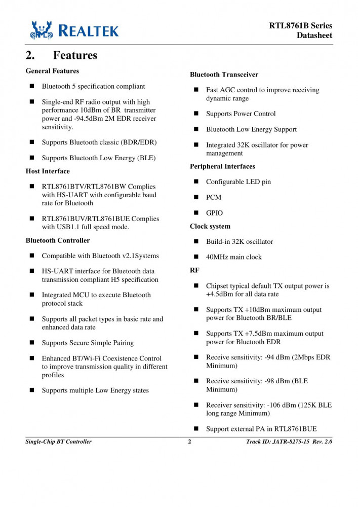 RTL8761B datasheet page 7