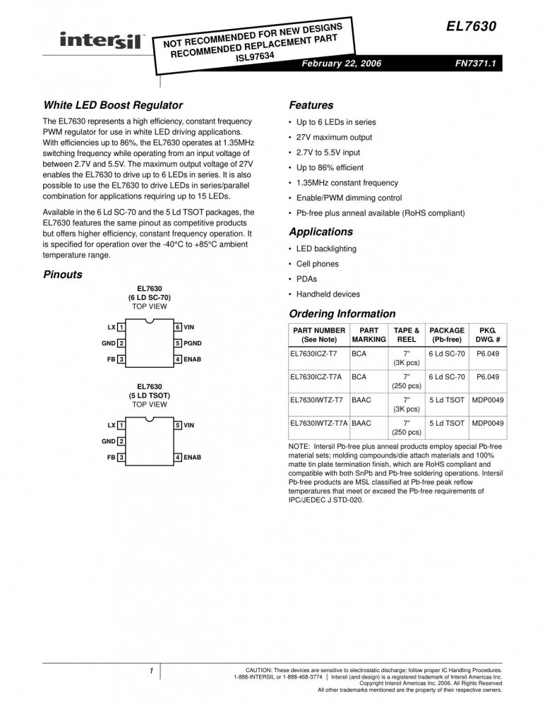 EL7630 datasheet page 1