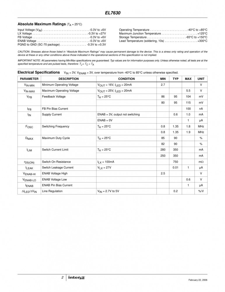 EL7630 datasheet page 2