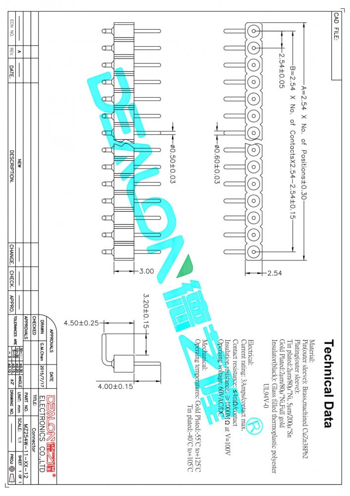 DEALON MZ254W-11-07-12 technical document preview