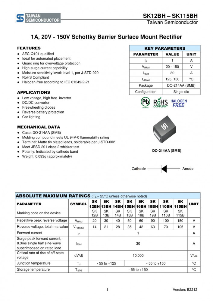 SK16BH datasheet page 1
