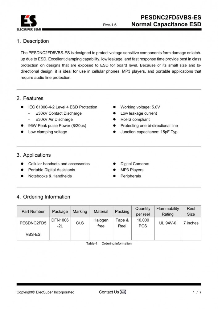 PESDNC2FD5VBS-ES datasheet page 1