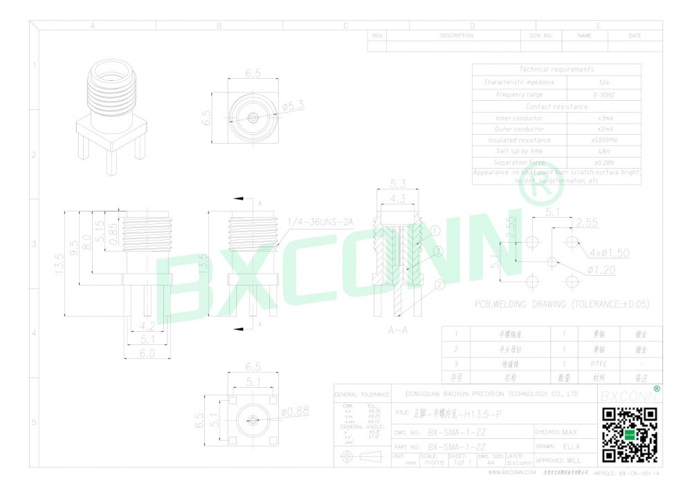 BX-SMA-1-ZZ technical drawing and specification reference