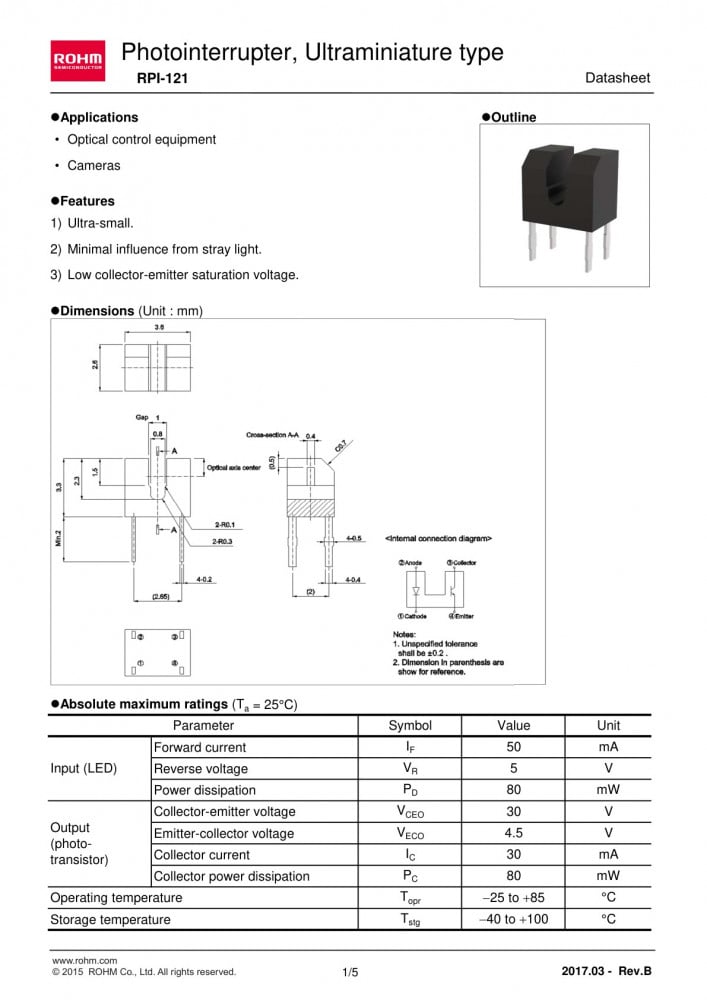 ROHM RPI-121 datasheet page 1