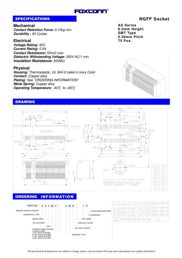 FOXCONN AS0BC21-S85BM-7H technical drawing