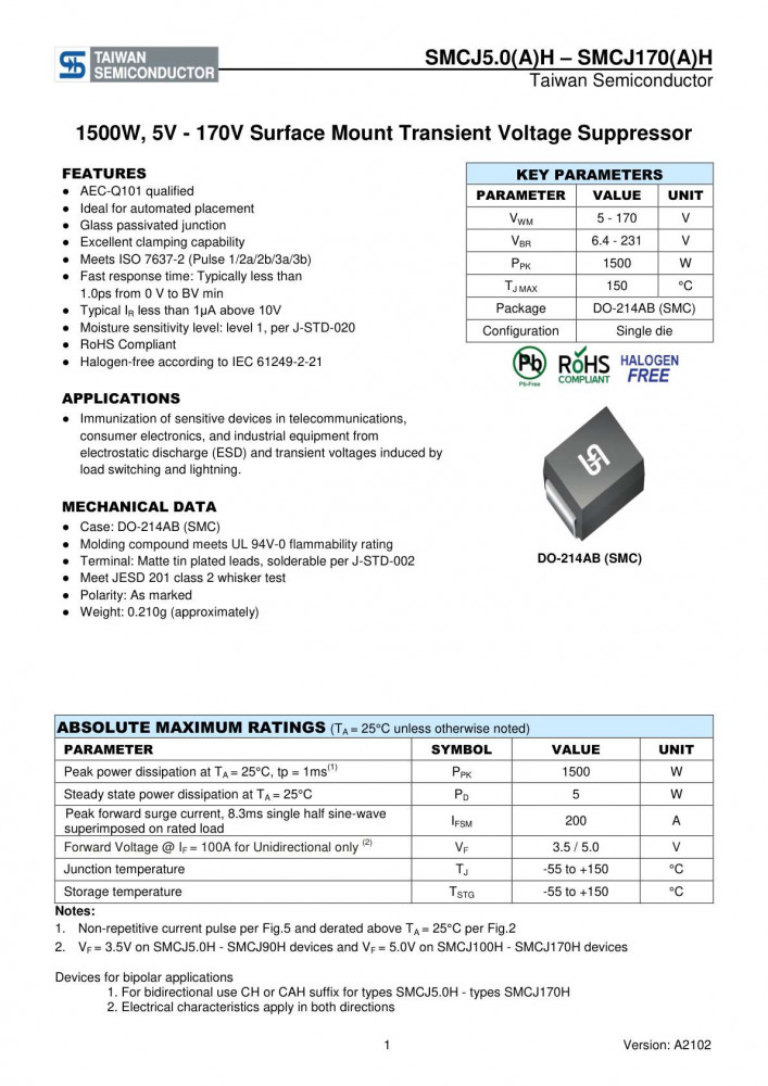 SMCJ160H datasheet page 1
