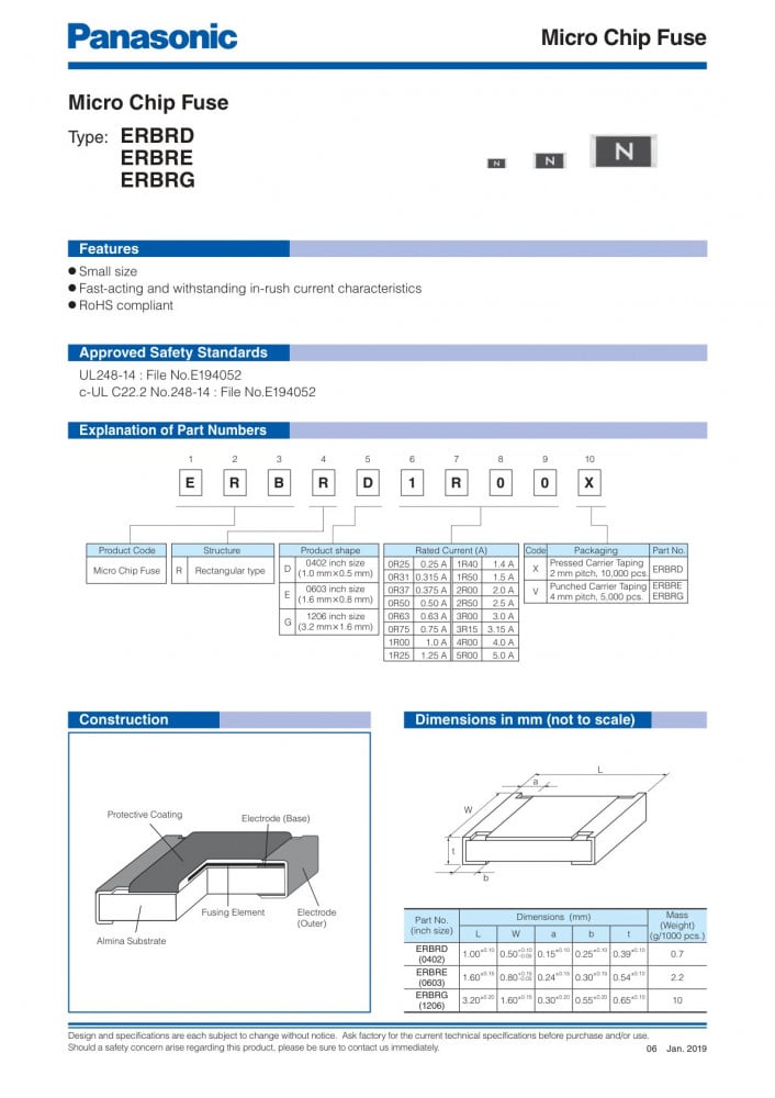 PANASONIC ERBRE series datasheet page 1