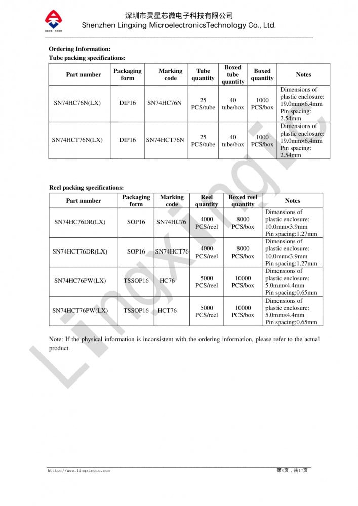 SN74HC76N(LX) datasheet page 4
