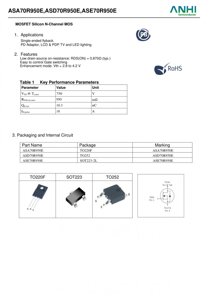 ASE70R950E datasheet page 1