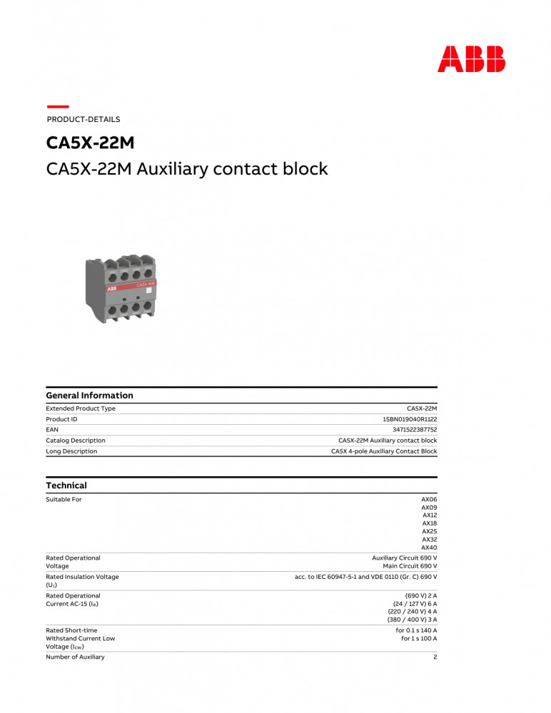 ABB CA5X-22M technical document page 1