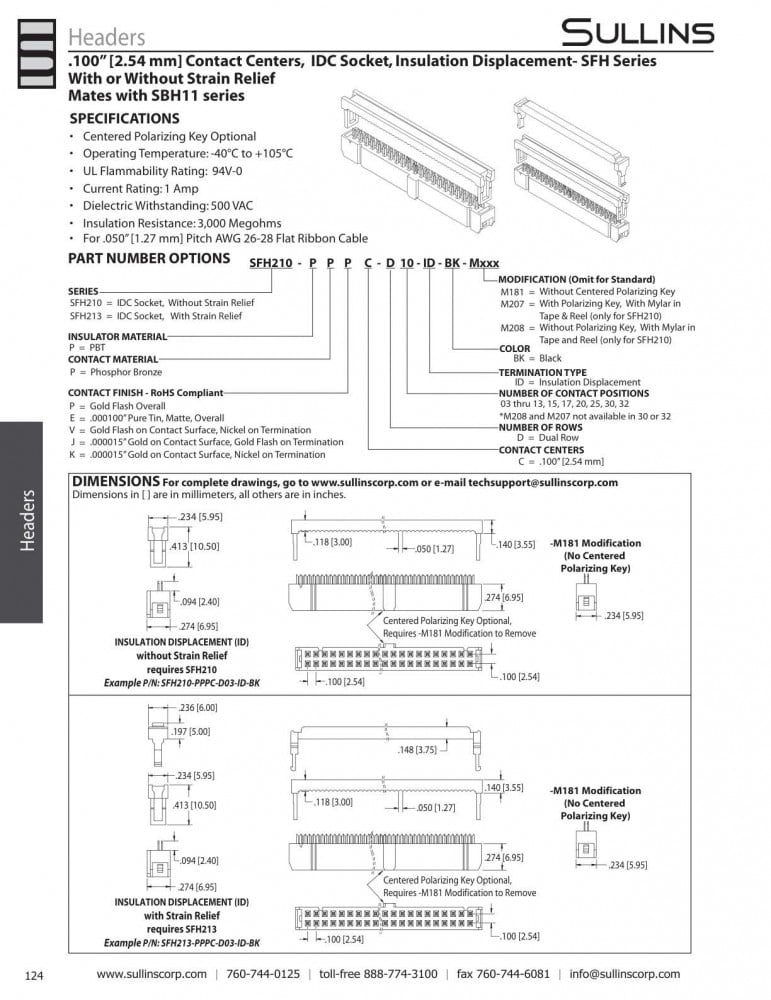 Sullins SFH series IDC socket technical document