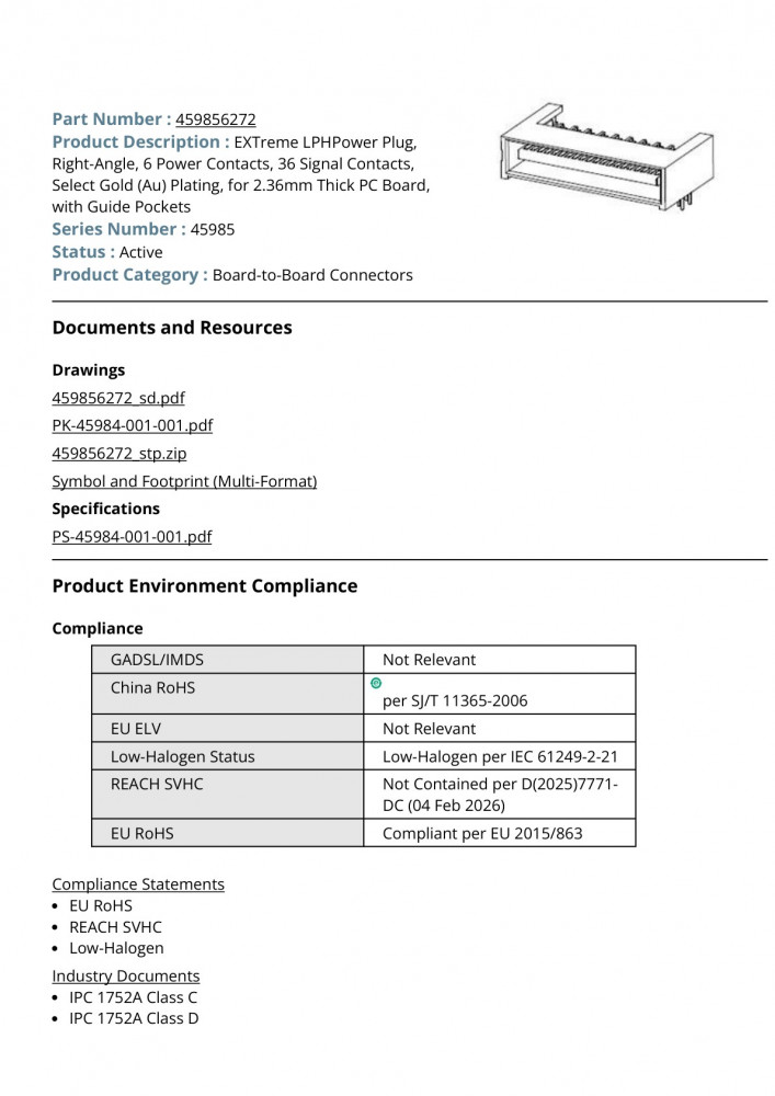 MOLEX 459856272 technical document preview, page 1