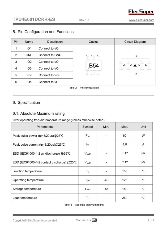 TPD4E001DCKR-ES datasheet page 2