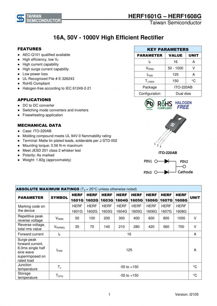HERF1605G datasheet page 1