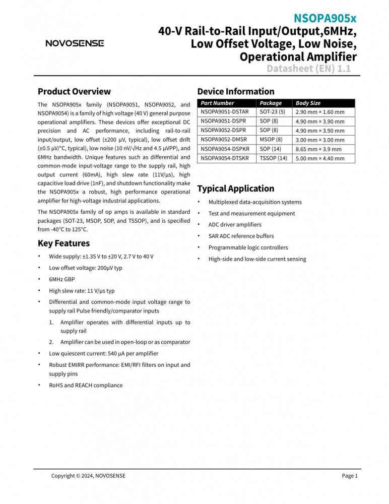 NSOPA9052-DSPR datasheet page 1