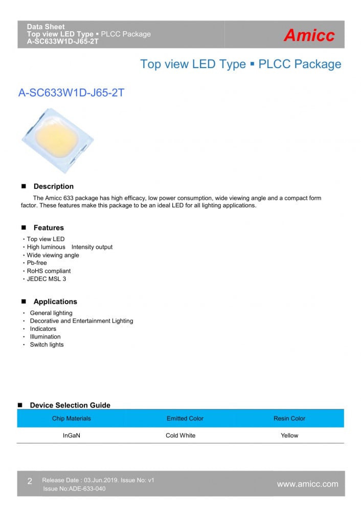 A-SC633W1D-J65-2T datasheet page 2