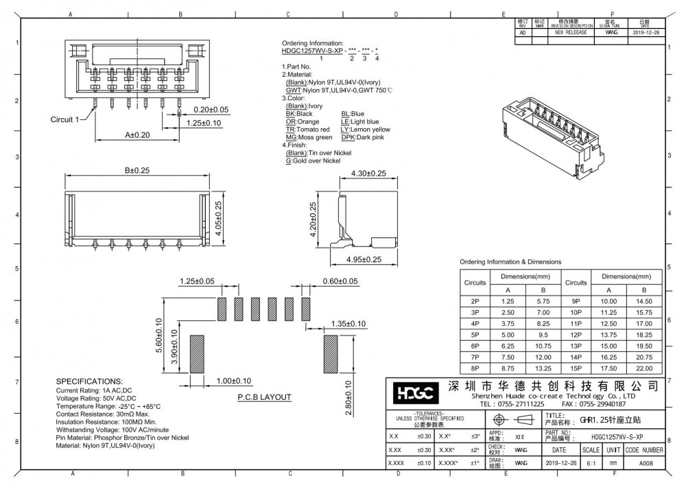 HDGC1257WV-S-2P technical document preview