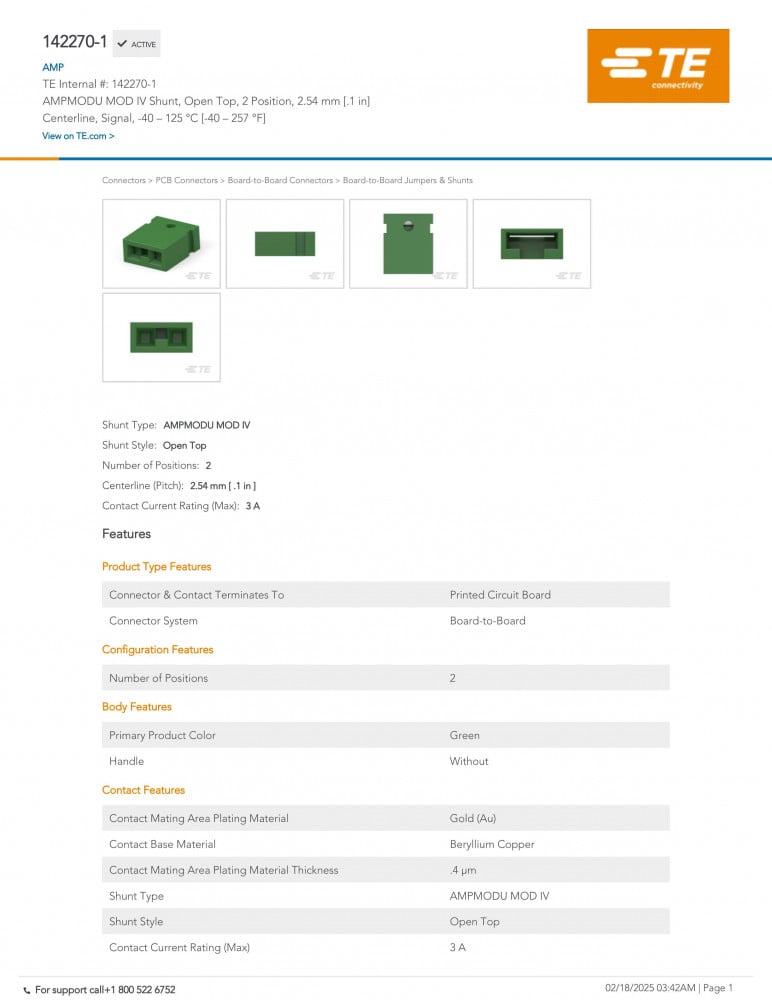 TE Connectivity 142270-1 document page 1