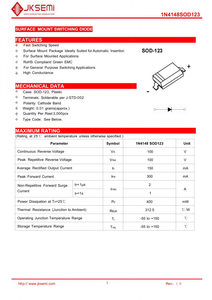 JKSEMI 1N4148SOD-123 datasheet page 1