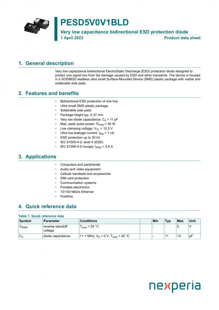 PESD5V0V1BLD datasheet page 1