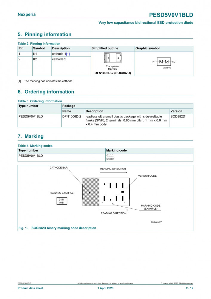 PESD5V0V1BLD datasheet page 2