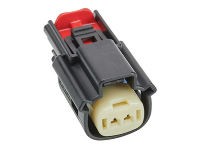 MX150 Mat-Sealed Female Connector Assembly, Dual Row, 4 Circuits, Keying Option D, without Connector Position Assurance, with Open Lengthened Grommet Cap, Stone Gray