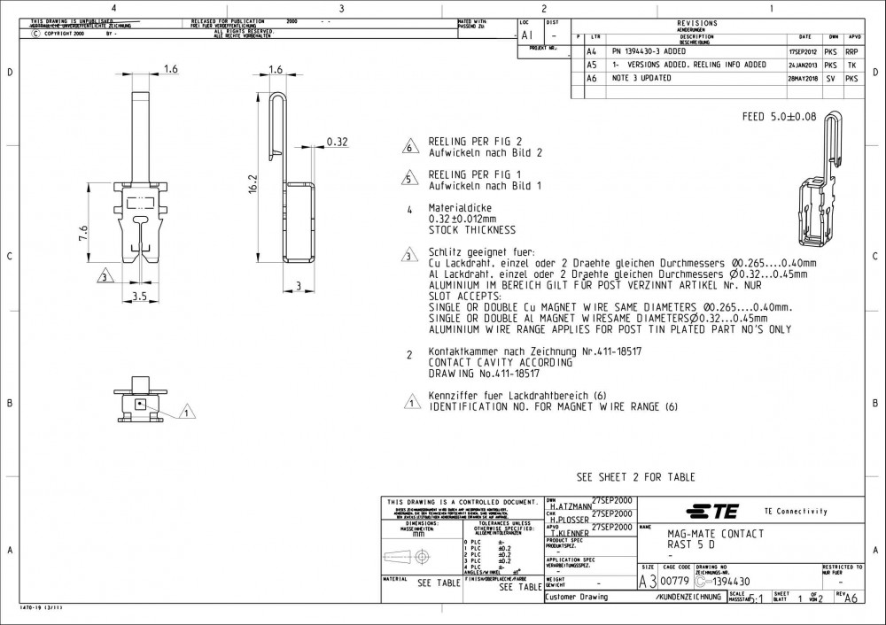 TE Connectivity drawing 1394430-3, sheet 1