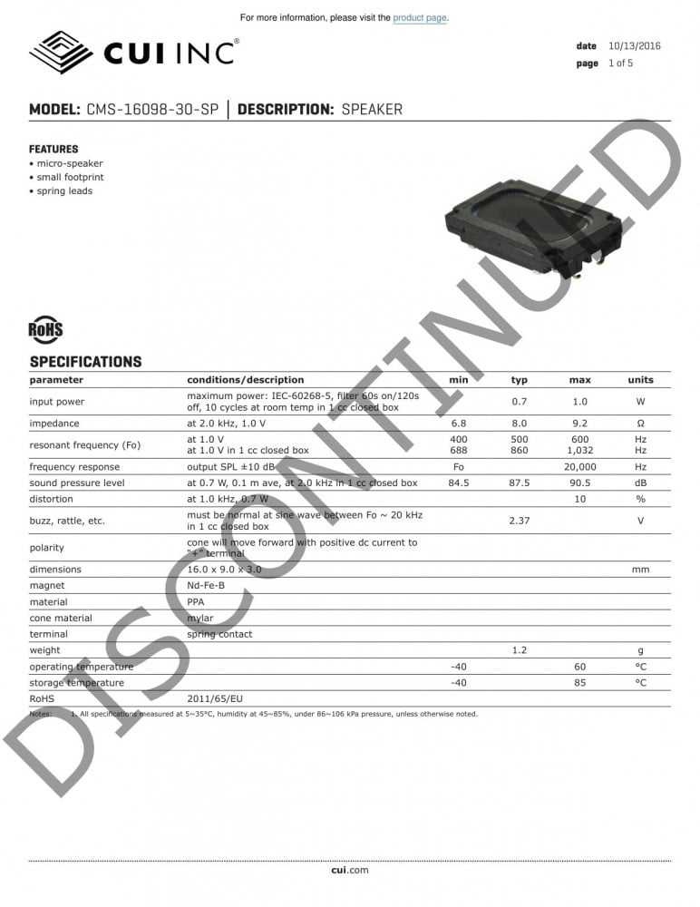 CMS-16098-30-SP datasheet page 1