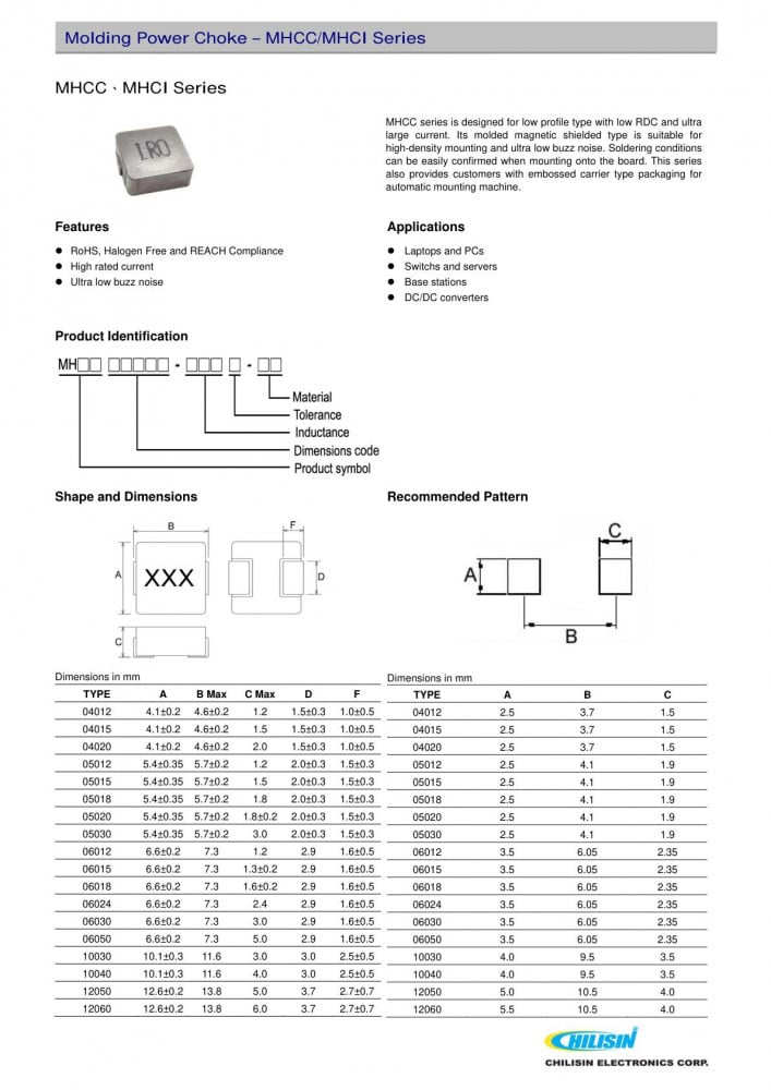 Chilisin MHCI MHCC datasheet page 1