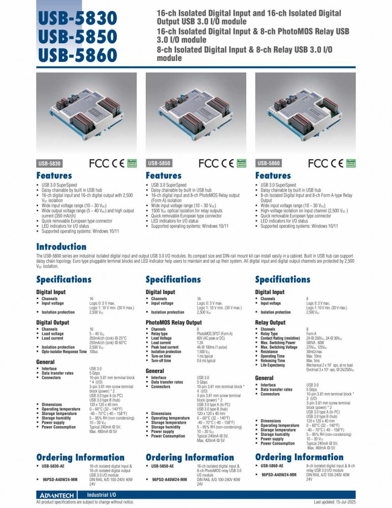 ADVANTECH USB-5830 technical document preview