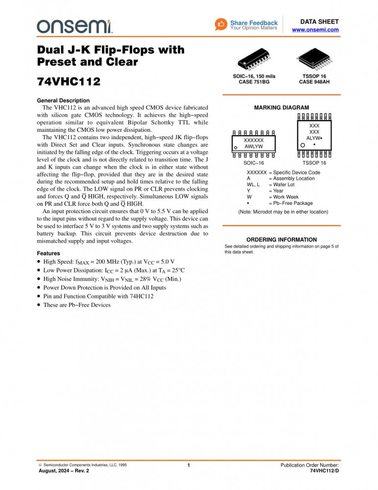 74VHC112 document page 1