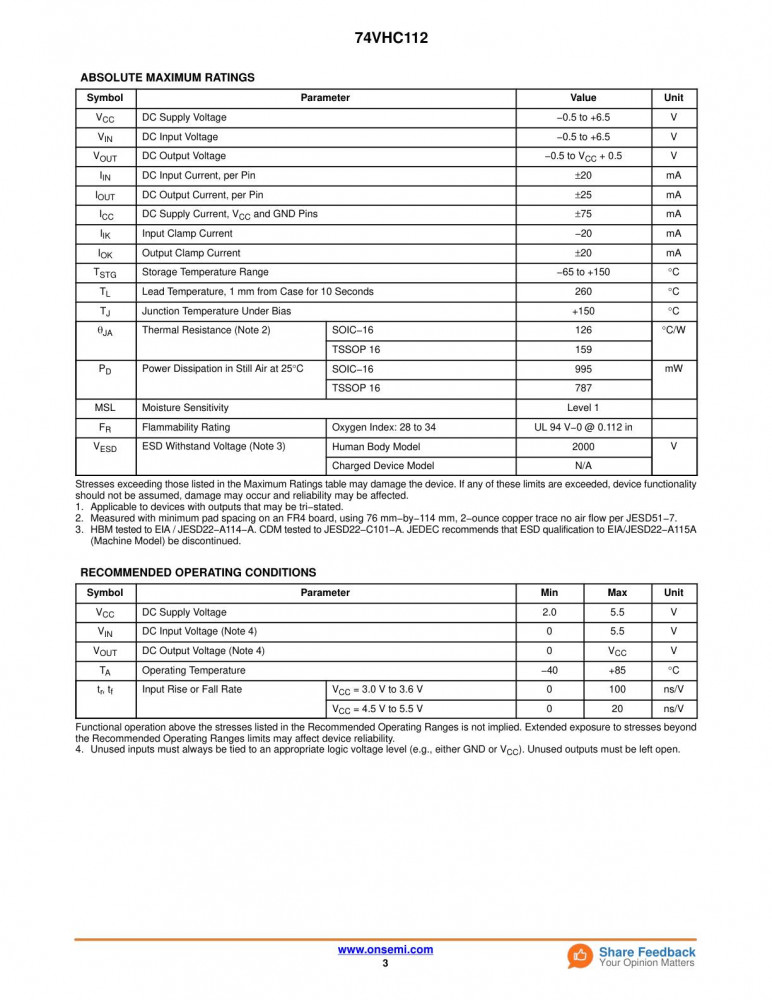 74VHC112 document page 3