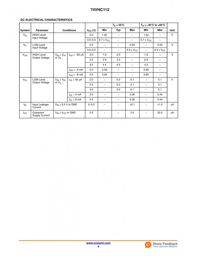 74VHC112 document page 4
