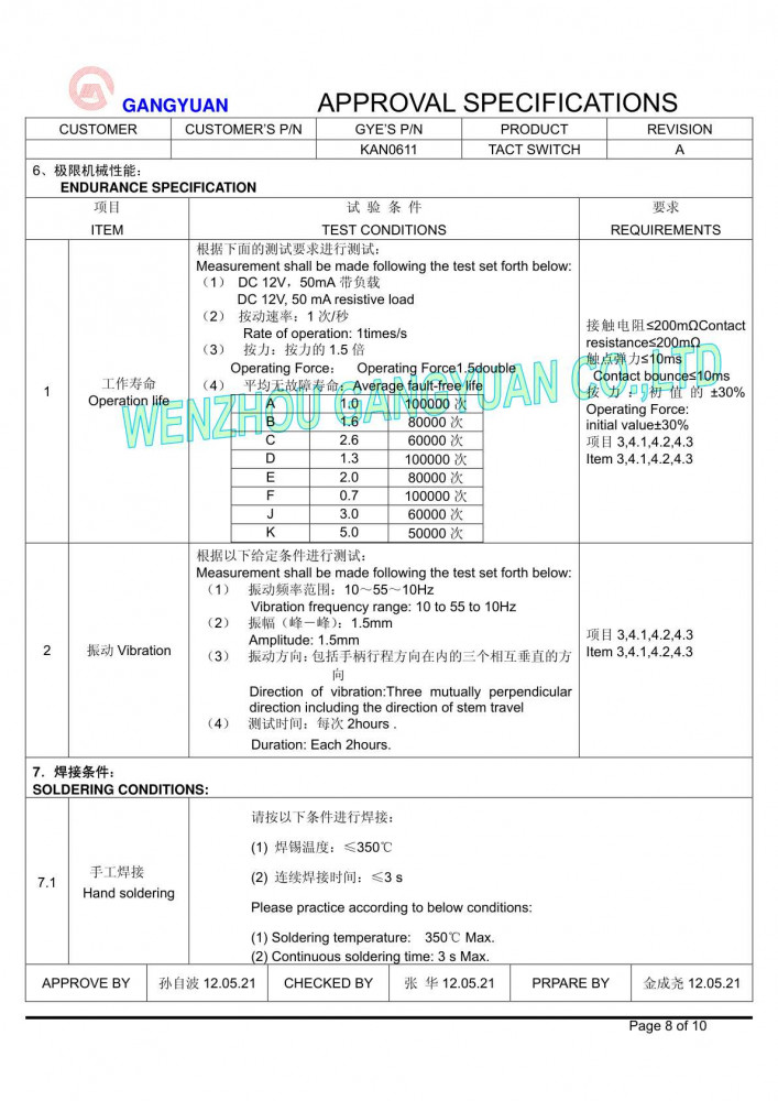 KAN0611 approval specification page 9