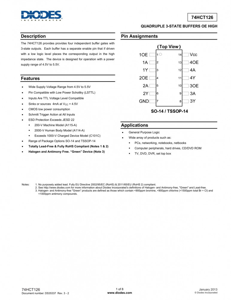 74HCT126T14-13 datasheet page 1