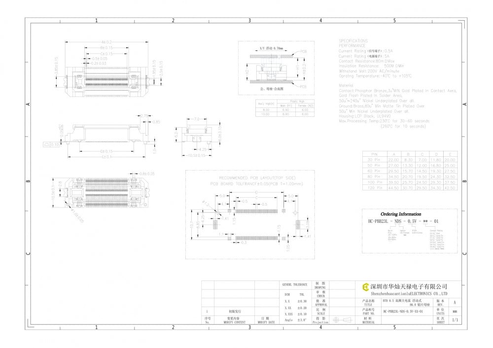 HCTL HC-PBB23L connector technical drawing