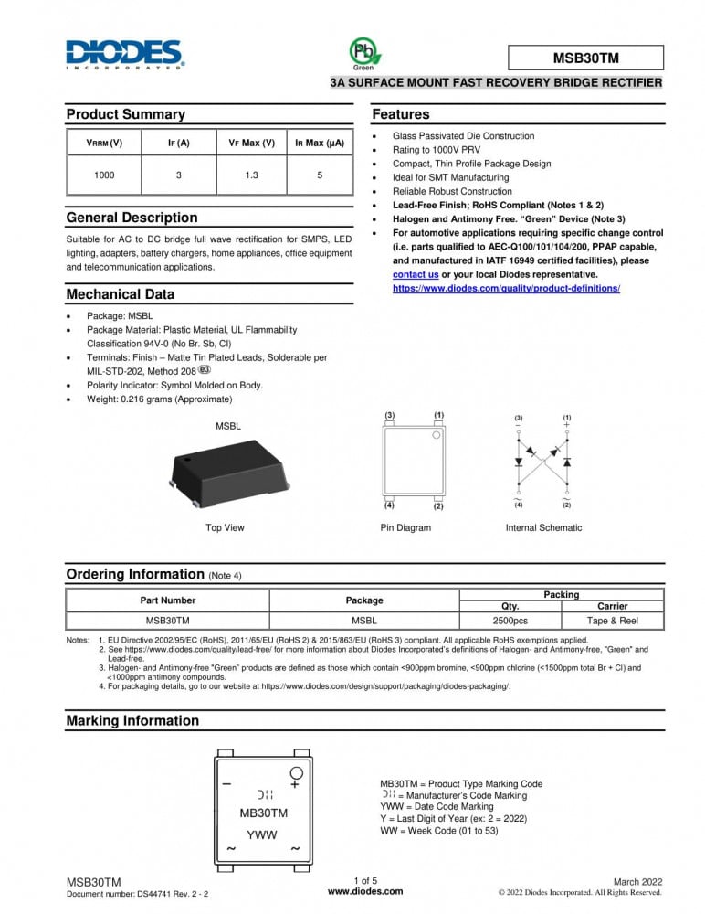 MSB30TM datasheet page 1