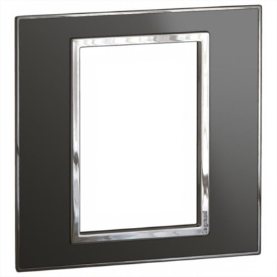 Arteor - British standard plate for switched sockets 1 gang - Glossy stainless steel - Black finish - For 5A 13A socket outlet
