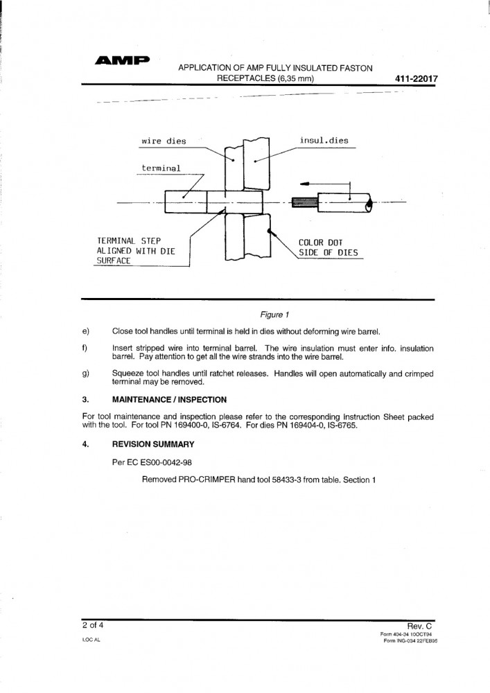AMP Fully Insulated FASTON instruction sheet page 2