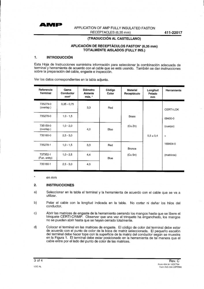 AMP Fully Insulated FASTON instruction sheet page 3