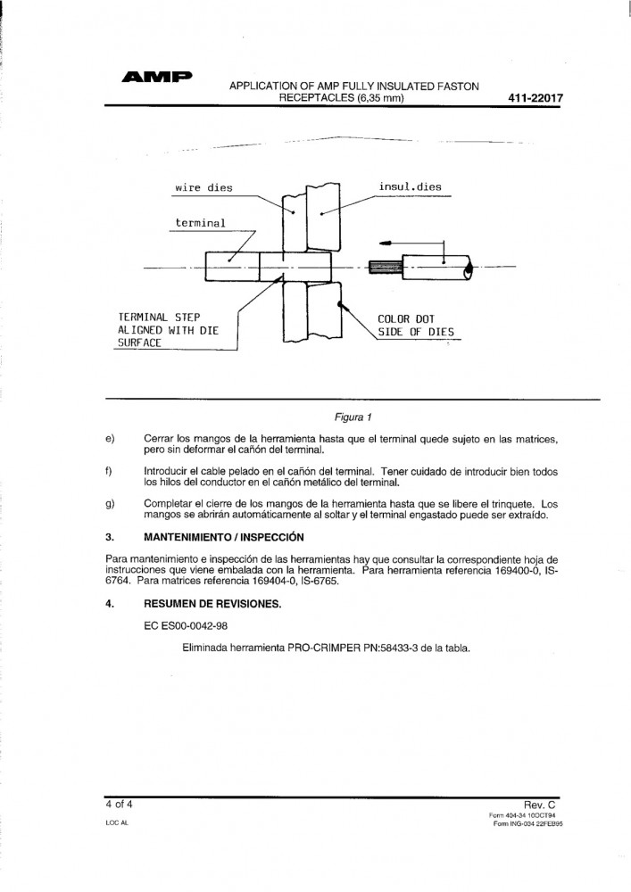AMP Fully Insulated FASTON instruction sheet page 4