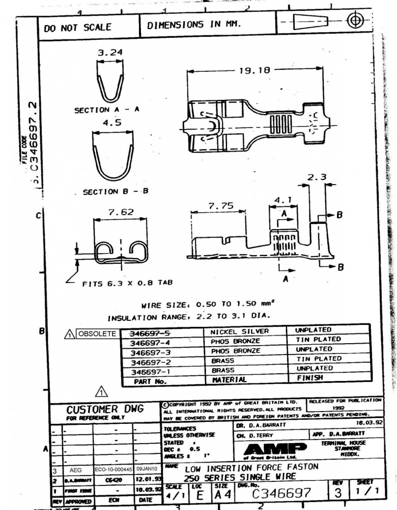 TE Connectivity 346697-3 customer drawing C346697 Revision 3