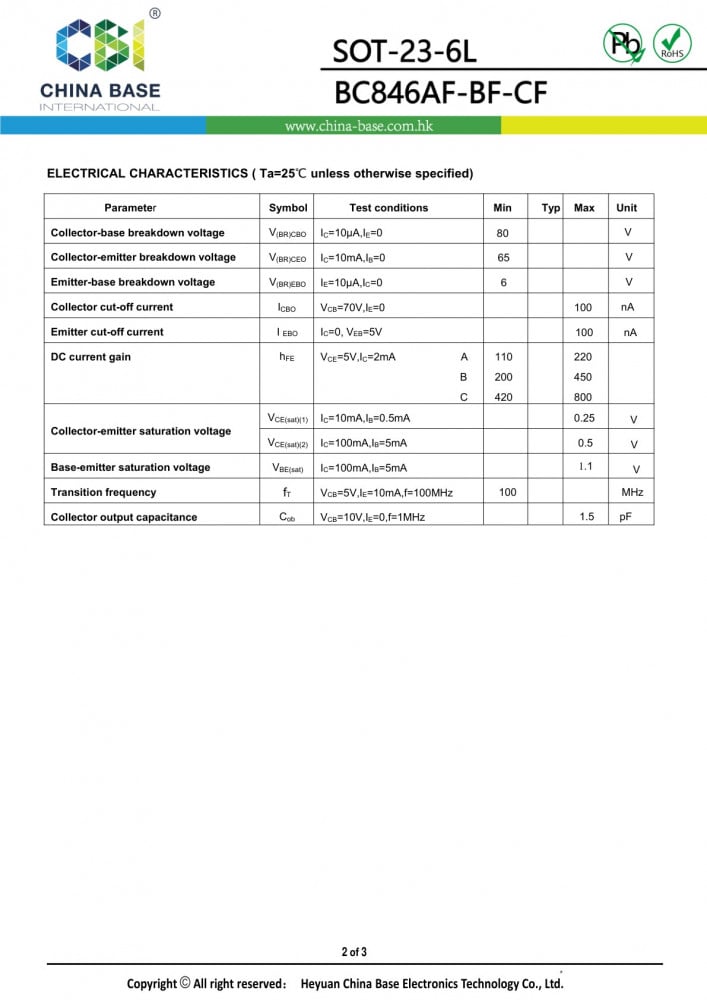 CBI BC846B datasheet page 2