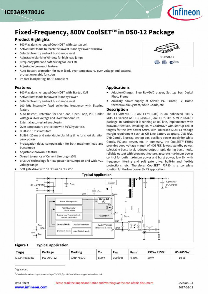 ICE3AR4780JG datasheet page 1