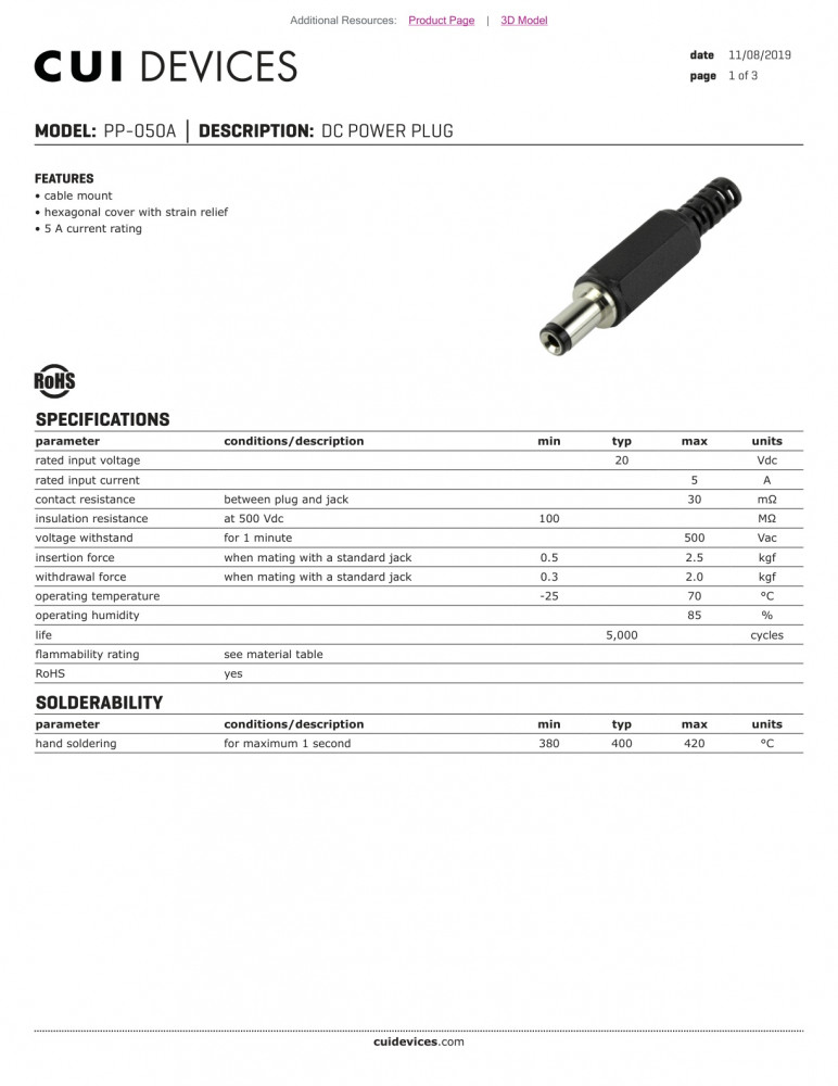 PP-050A technical document page 1