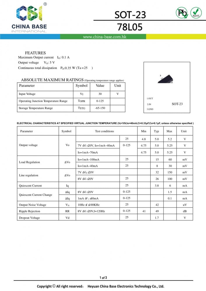 CBI 78L05 datasheet page 1
