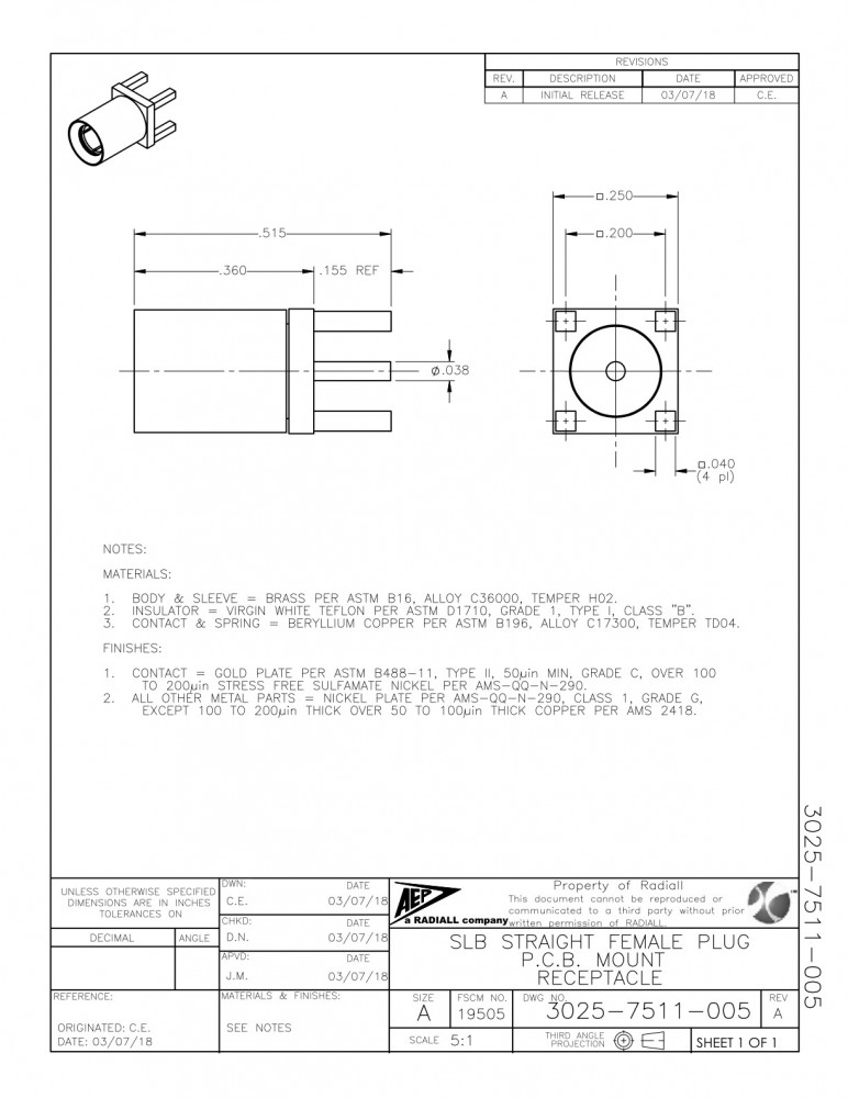 Radiall 3025-7511-005 technical drawing preview