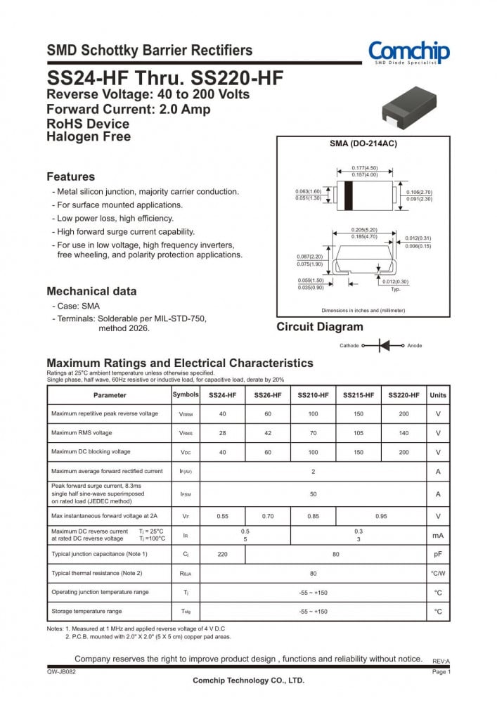 SS26-HF datasheet page 1